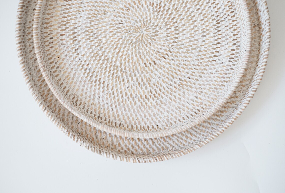 White Wash Tampa Rattan Tray / Rattan Tray / Wicker Round Tray - Etsy
