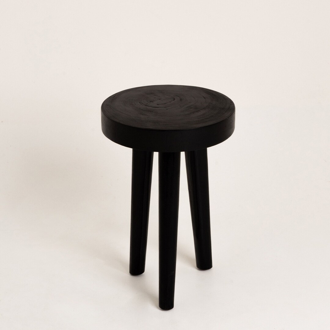 Black Teak Three Legged Stool, Burnt Wood Plant Stand - Etsy UK