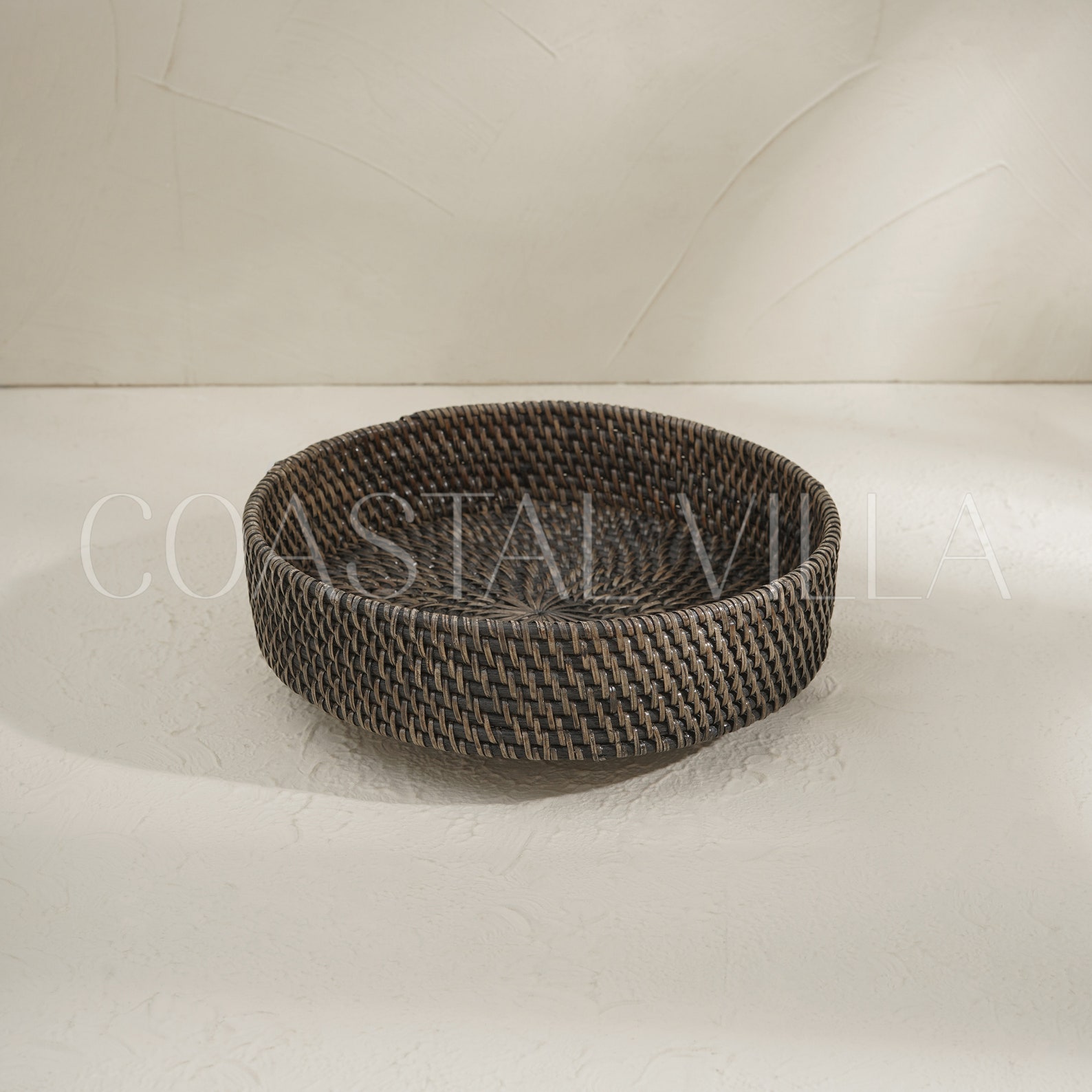 Black Wash Tampa Rattan Tray / Rattan Tray / Wicker Round Tray - Etsy
