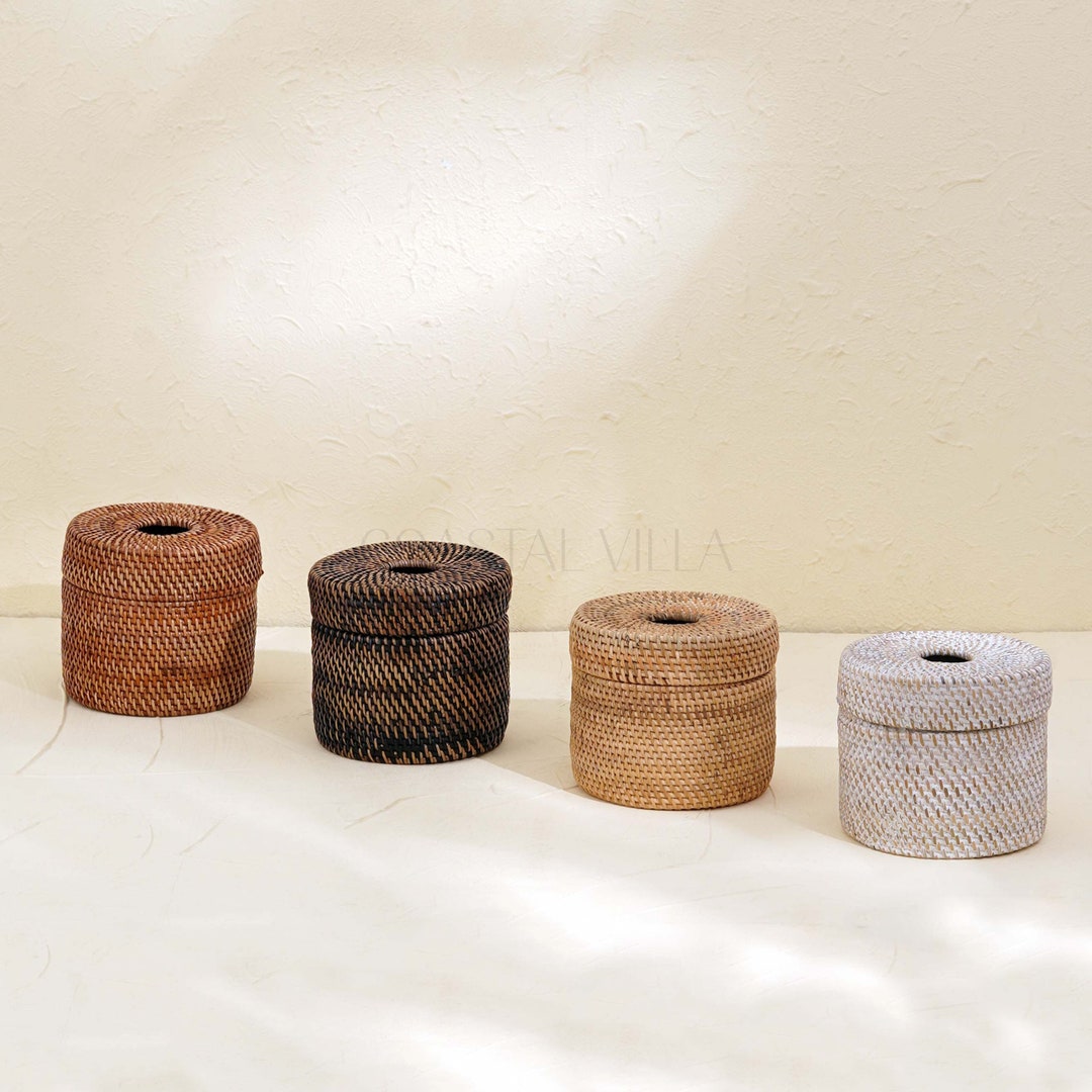 Rattan Round Tissue Holder/ Loo Roll Cover - 4 Different Colours Gift ...