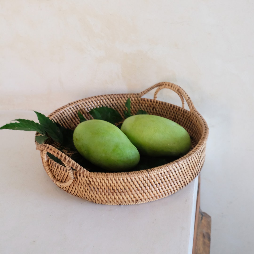 Patterned Rattan Woven Basket With Handles / Decorative - Etsy
