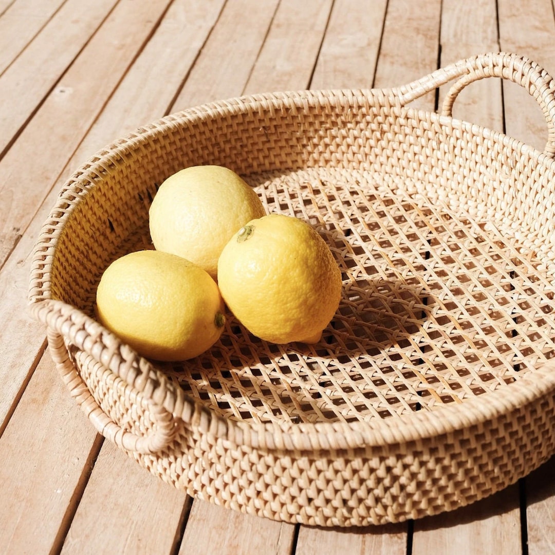 Patterned Rattan Woven Basket With Handles / Decorative Baskets for ...