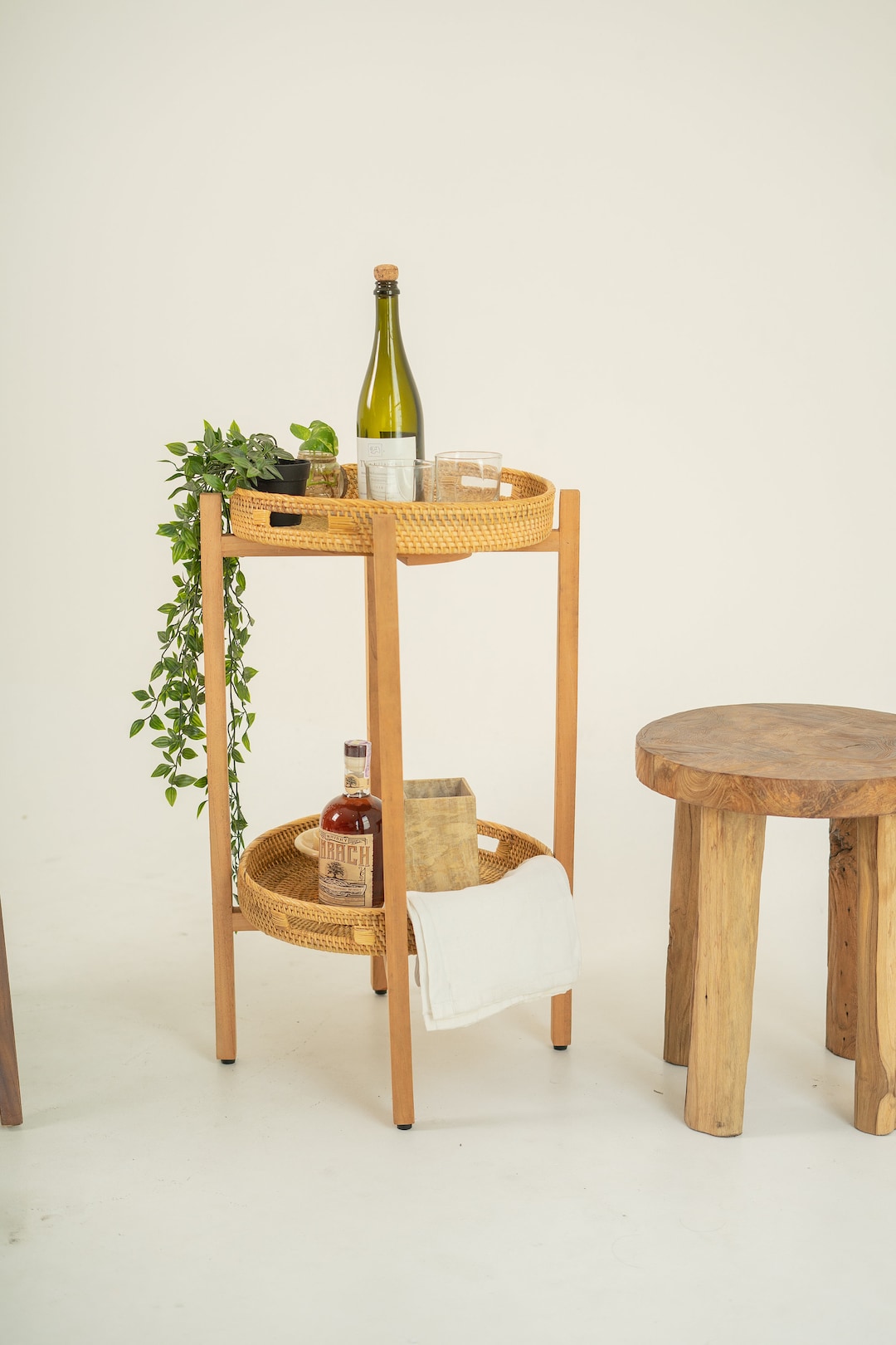 Butler Tray Side Table With Two-level Rattan Trays in 3 Colours - Etsy