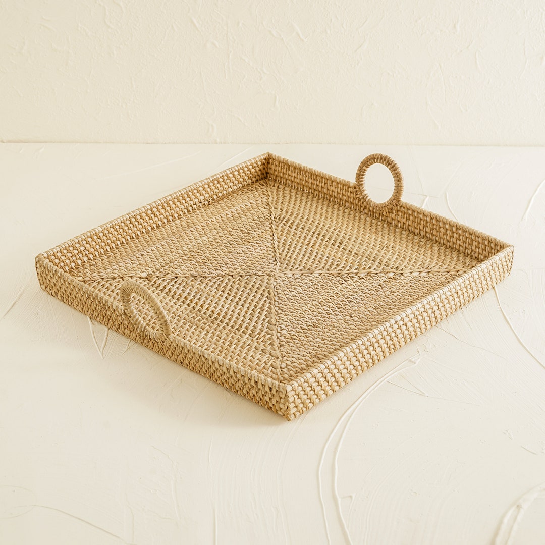 Serving Tray With Handles Square / Large Woven Wicker Tray / Rattan ...