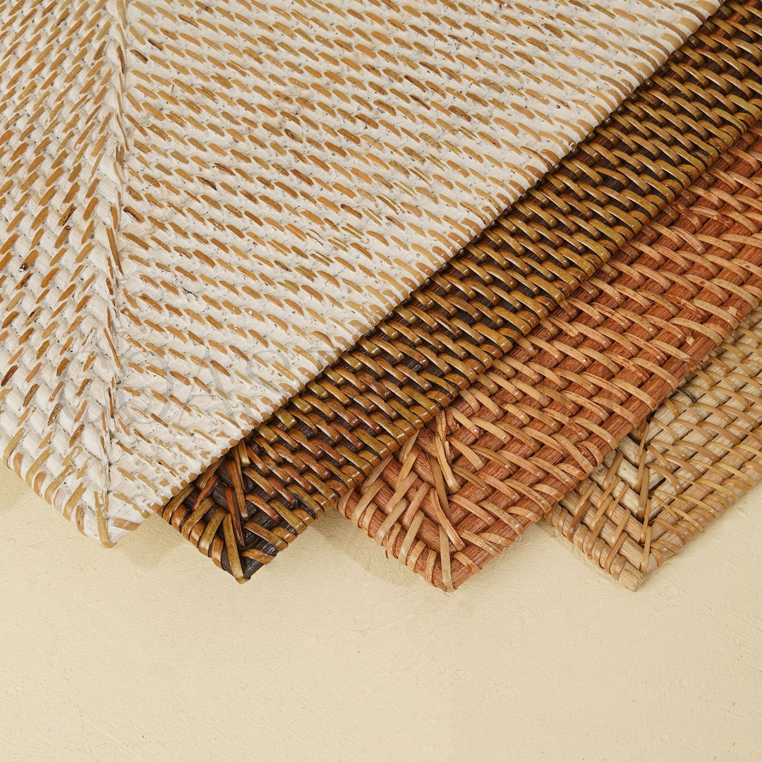 Rattan Square Patterned Placemats in 4 Colours / Wicker Woven Mat / Set ...