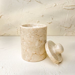 Marble Beige Container With Lid / Marble Canister / Bathroom Organiser ...