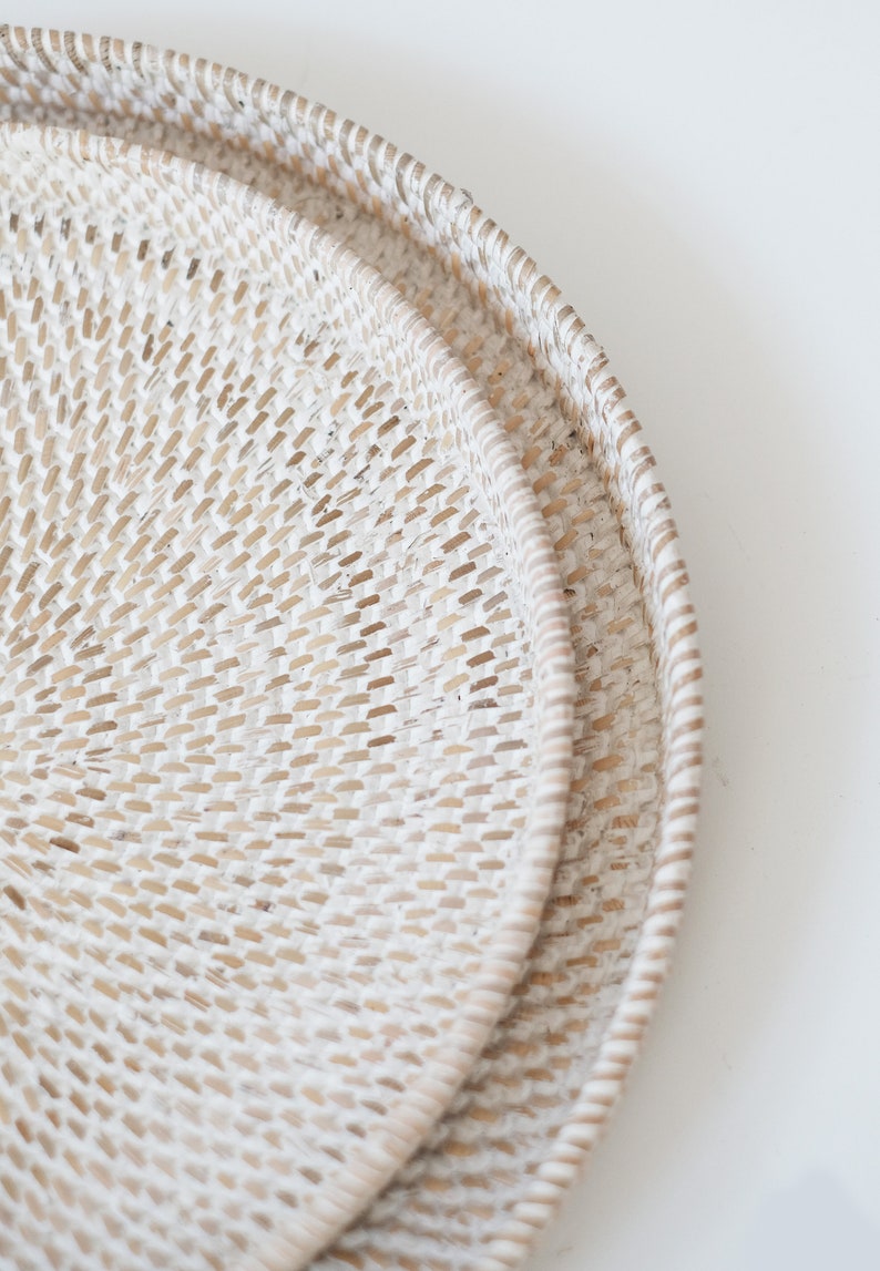 White Wash Tampa Rattan Tray / Rattan Tray / Wicker Round Tray - Etsy