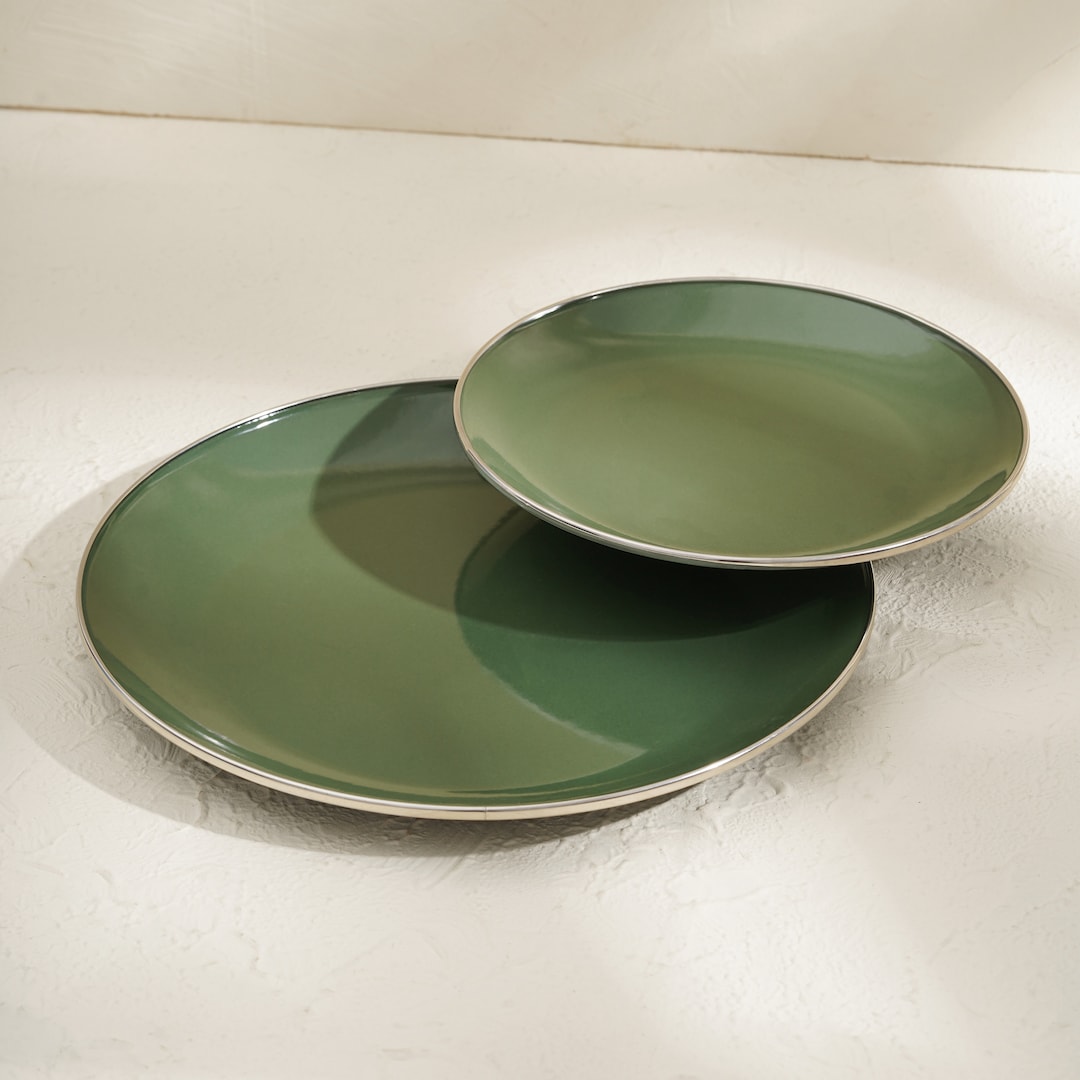 Green Enamel Plates / Vintage Enamelware Plates / Camping Plates ...