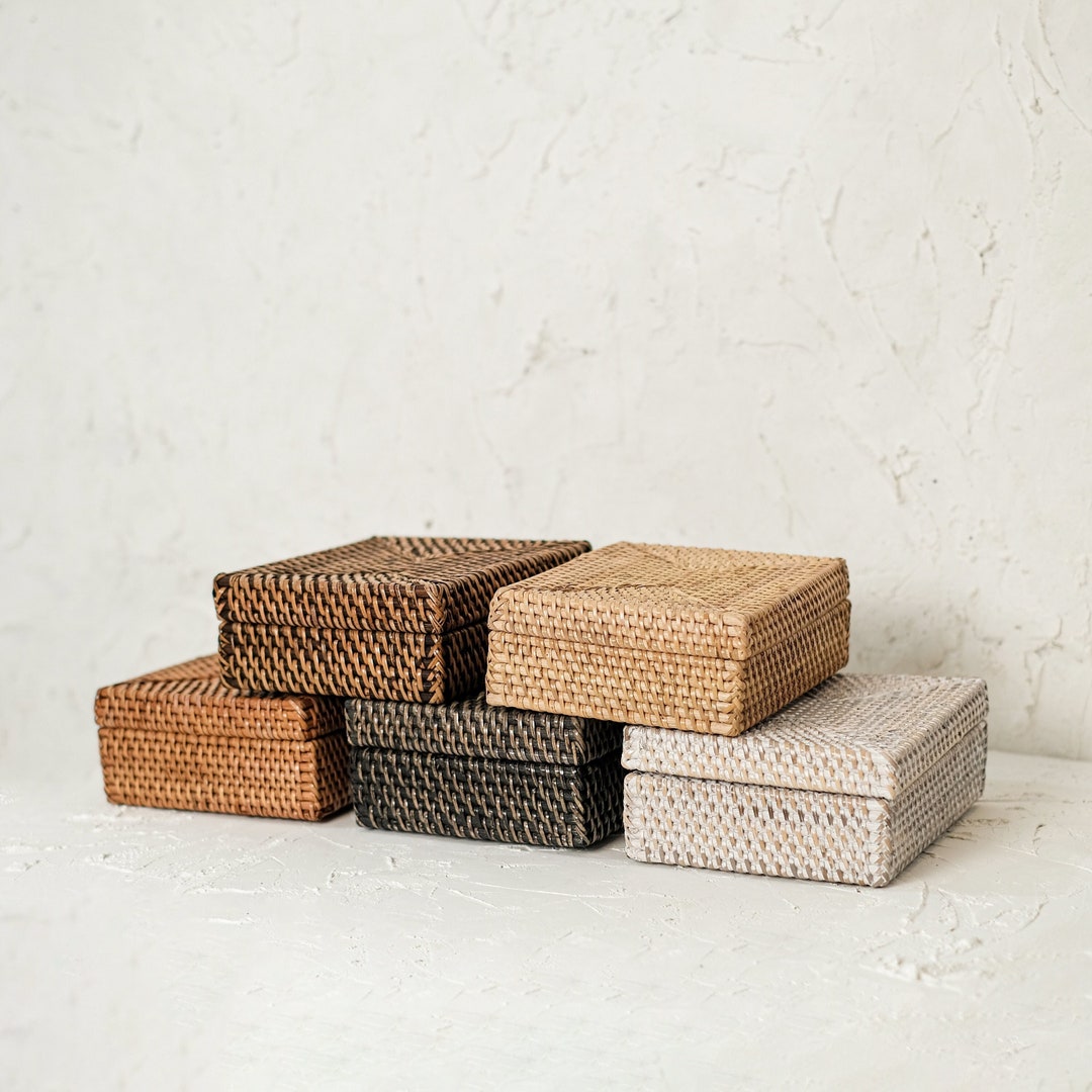 Handwoven Mini Rattan Basket With Lid - 20lx15wx7h Cm - Available in 5 ...