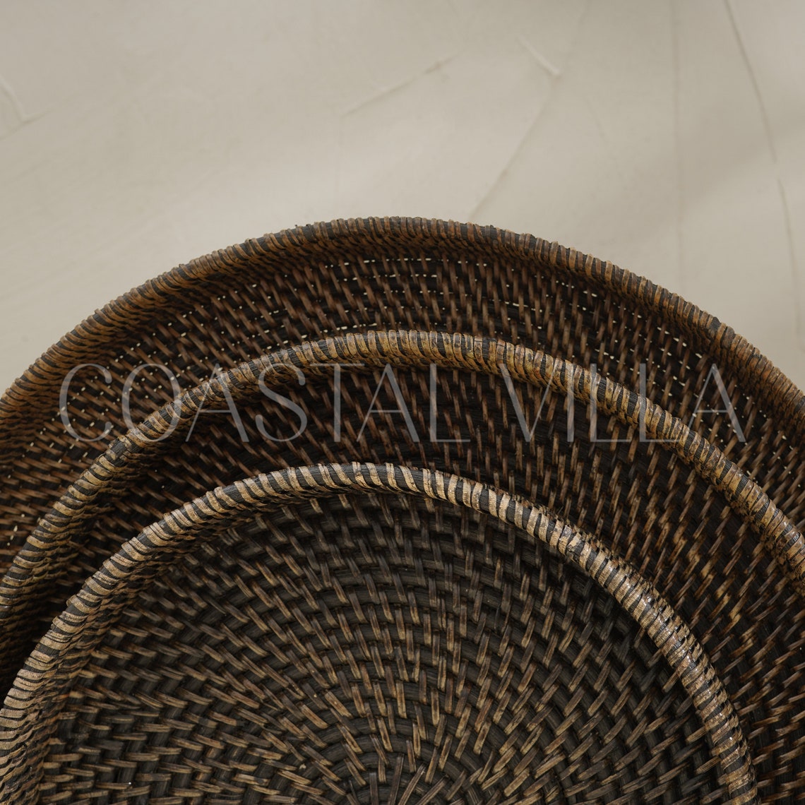 Black Wash Tampa Rattan Tray / Rattan Tray / Wicker Round Tray - Etsy