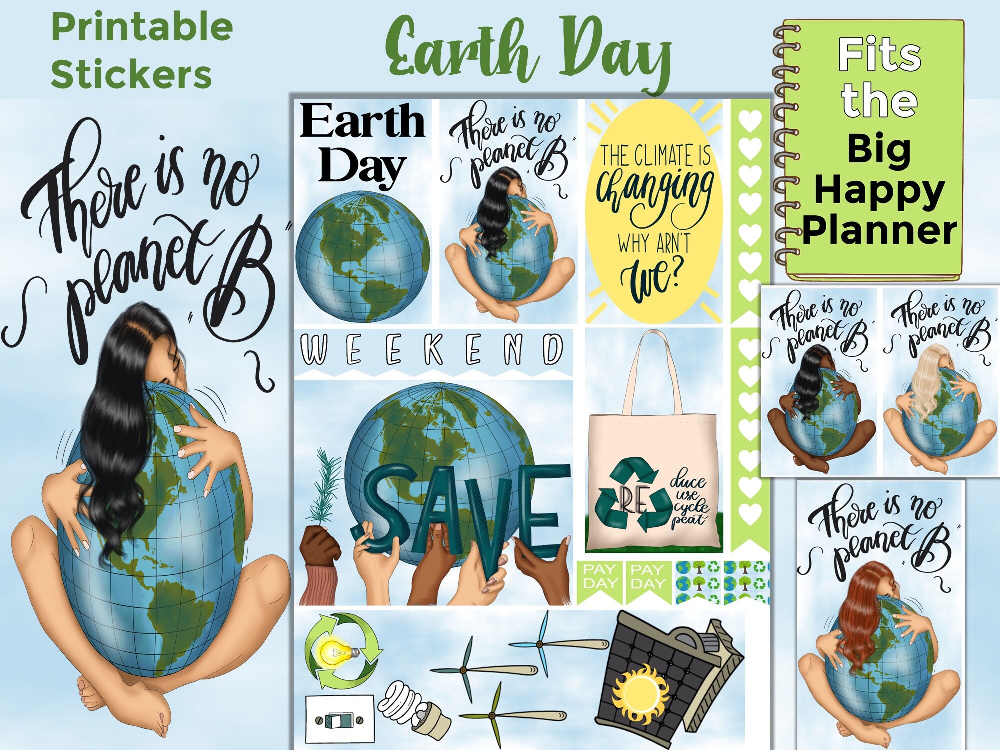 Earth Day Printable Planner Stickers: Made to Fit the Big | Etsy