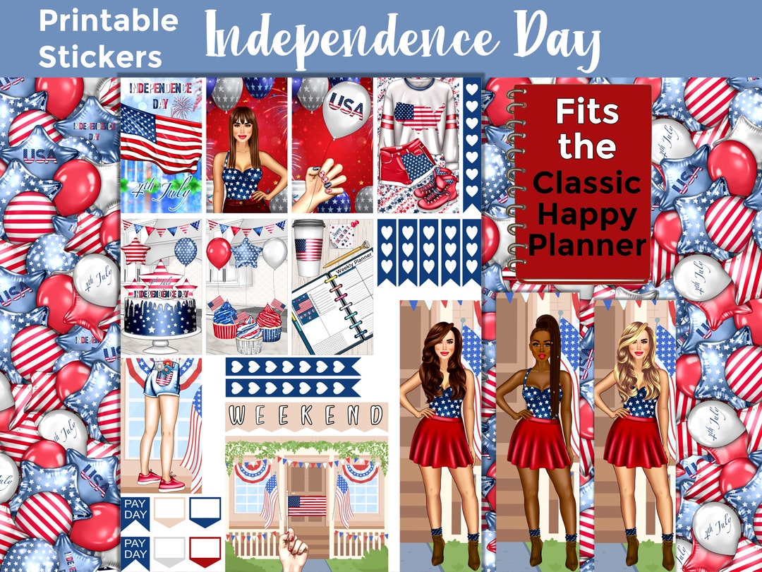 4th of July Printable Planner Stickers: Made to Fit the Classic Happy ...