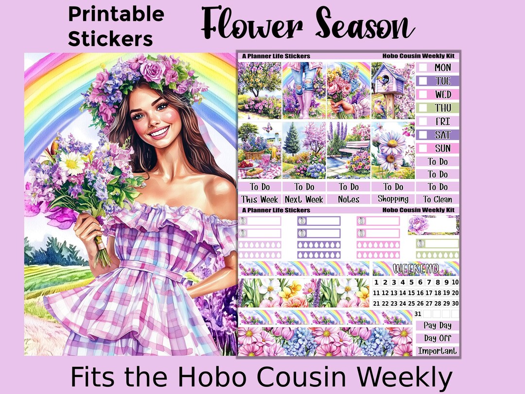 Weekly Hobonichi Cousin Flower Printable Planner Stickers: Flower ...