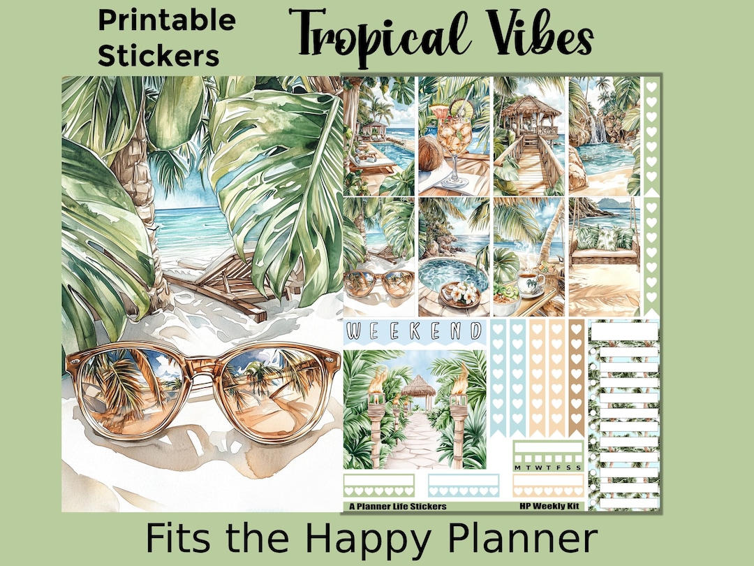 Tropical Printable Planner Stickers: Made to Fit the Classic Happy ...