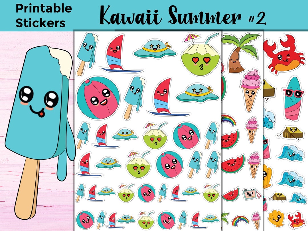 Printable Kawaii Summer Stickers: Kawaii Summer 2 - Etsy