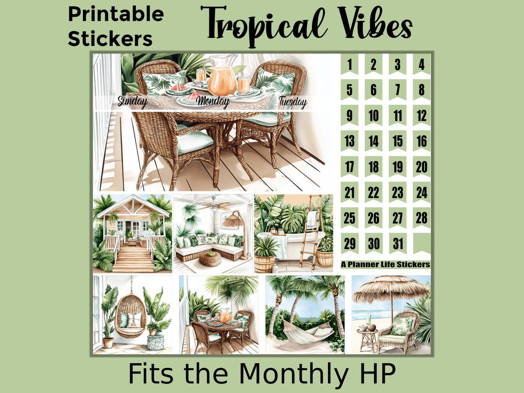 Monthly Tropical Printable Planner Stickers: Made to Fit the Classic ...
