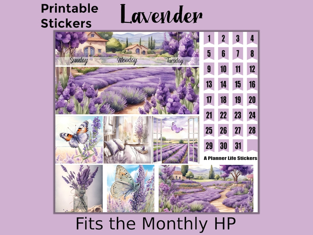 Monthly Lavender Flower Printable Planner Stickers: Made to Fit the ...