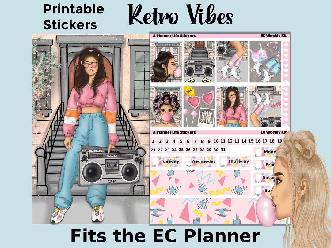 Printable Retro Planner Stickers: Made to Fit the Erin Condren Planner ...