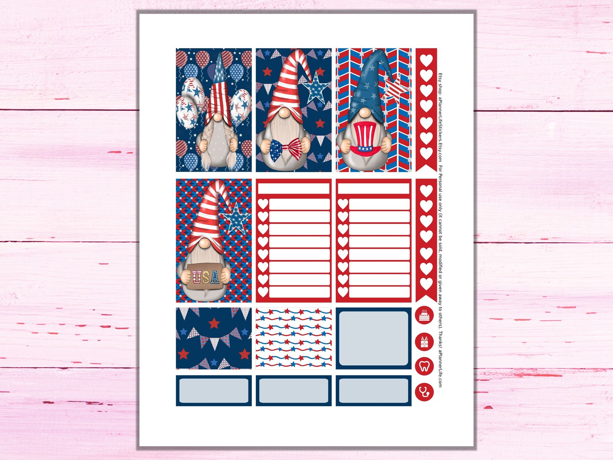 4th of July Printable Planner Stickers: Made to Fit the Big | Etsy