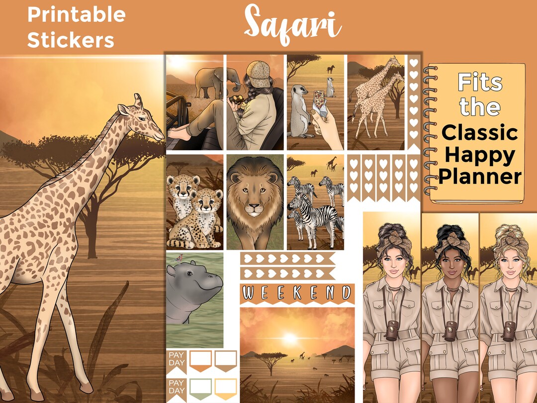 Safari Printable Planner Stickers: Made to Fit the Classic Happy ...