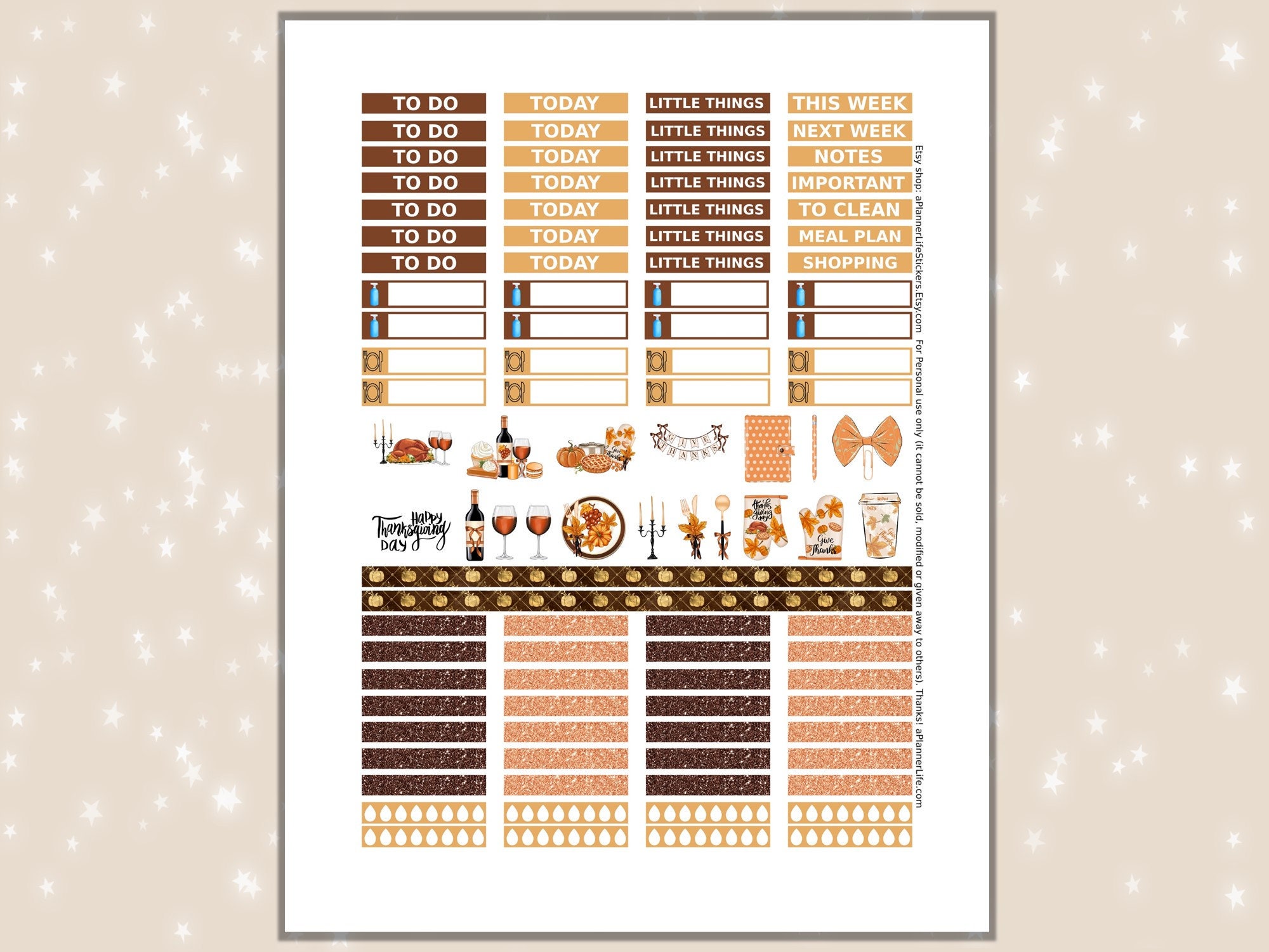 Thanksgiving Printable Planner Stickers: Made to Fit the | Etsy