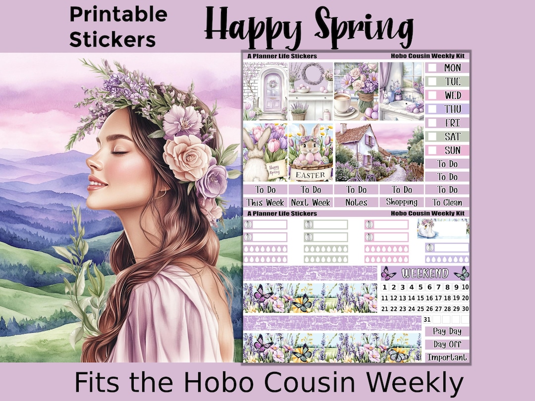 Weekly Hobonichi Cousin Spring Printable Planner Stickers: Happy Spring ...