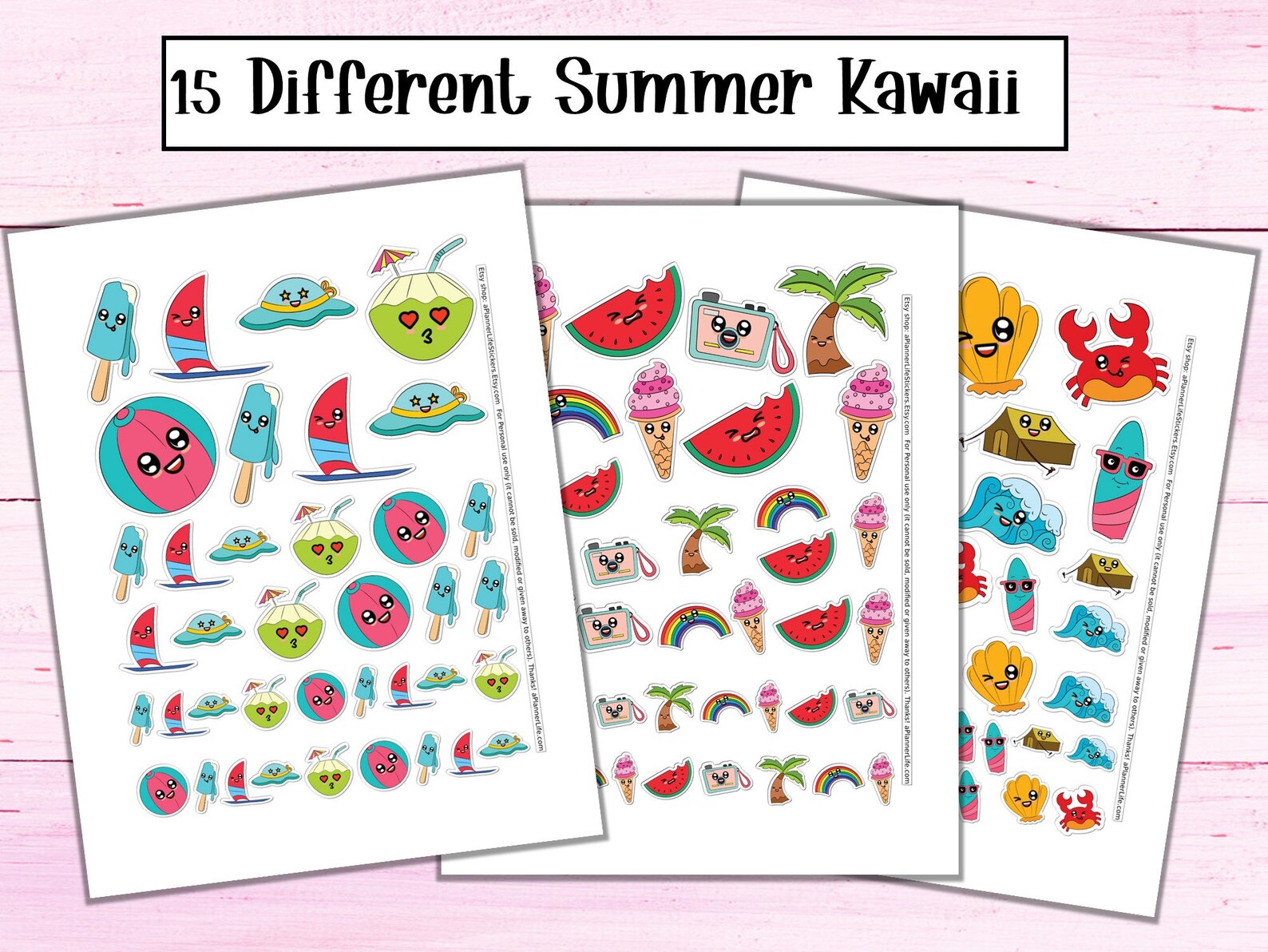 Printable Kawaii Summer Stickers: Kawaii Summer 2 - Etsy Canada