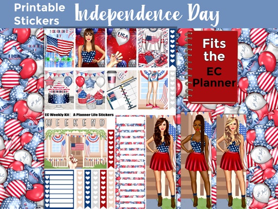 Printable 4th of July Planner Stickers: Made to Fit the Erin | Etsy