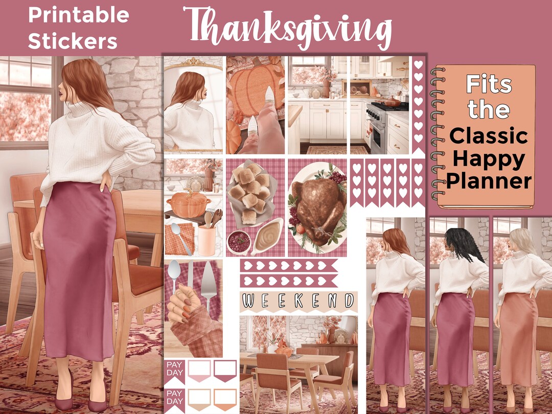 Thanksgiving Printable Planner Stickers: Made to Fit the Classic Happy ...