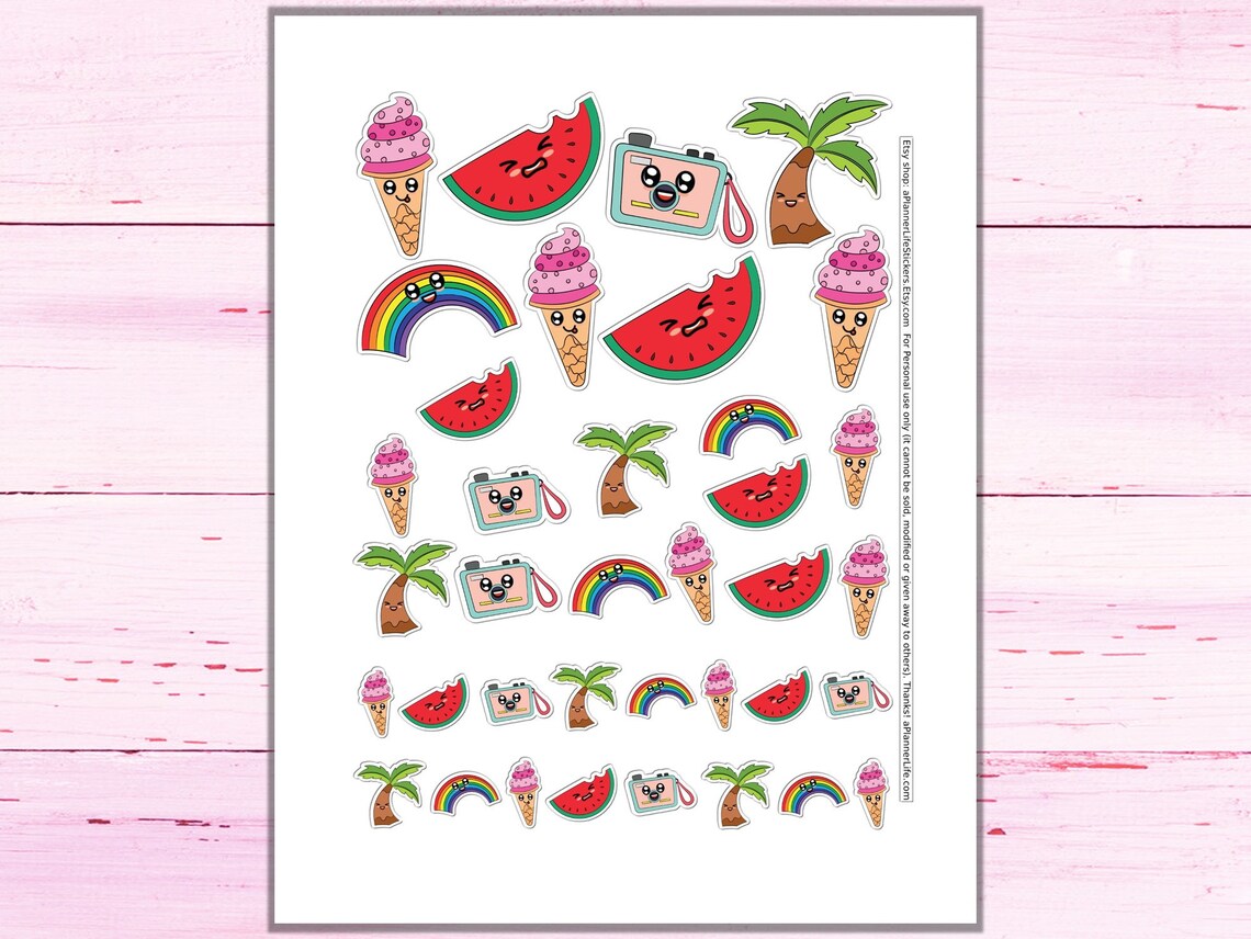Printable Kawaii Summer Stickers: Kawaii Summer 2 - Etsy Canada