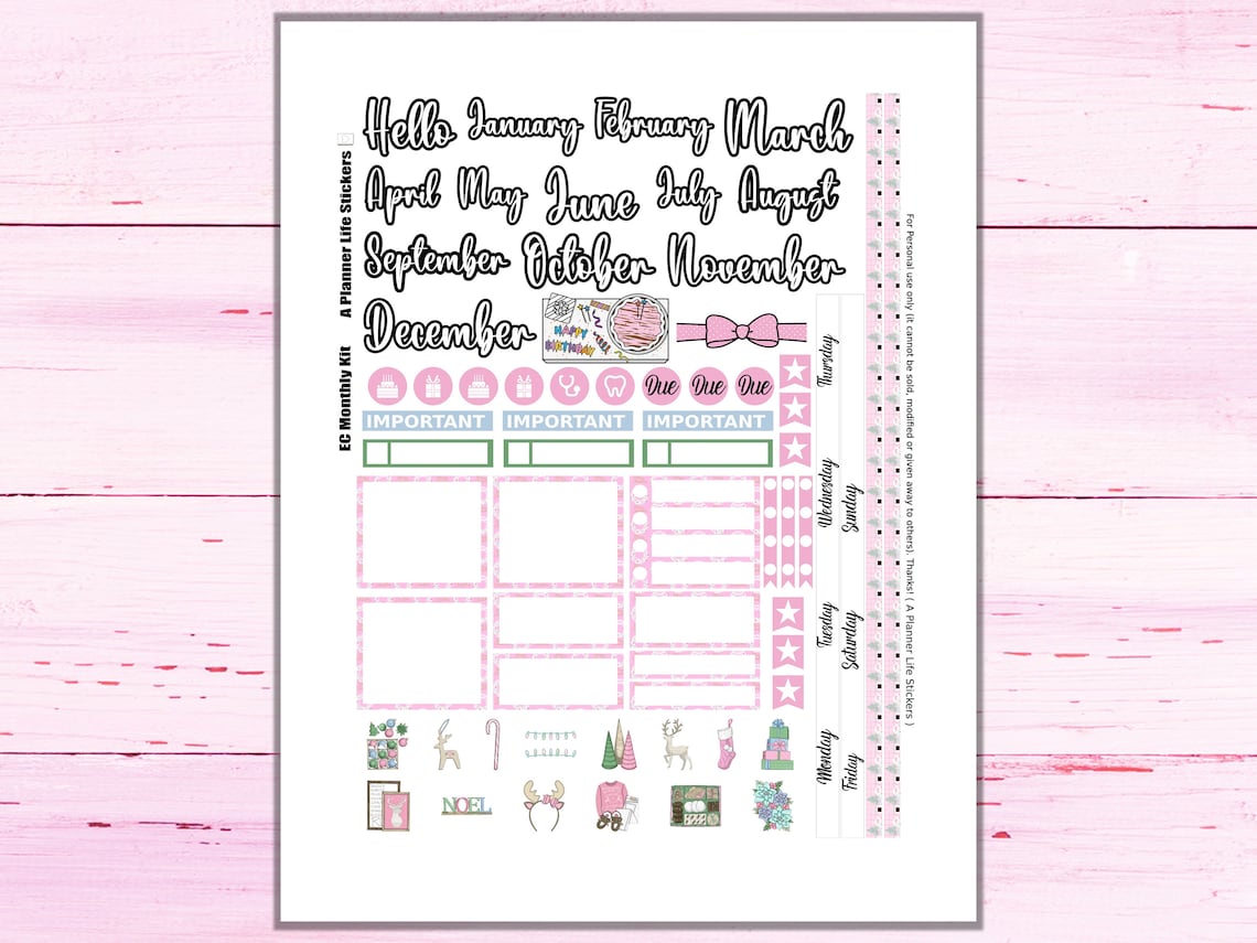 Monthly Christmas Printable Planner Stickers: Made to Fit the - Etsy