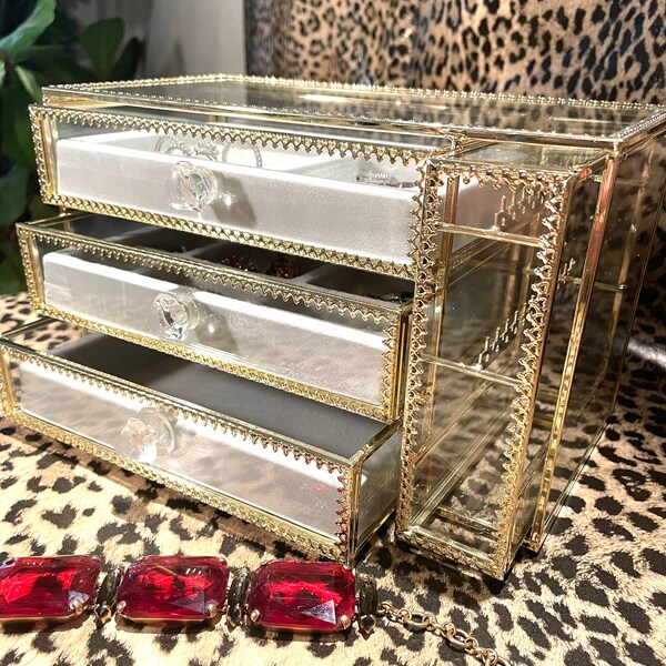 Gold Glass Jewelry Box - Etsy