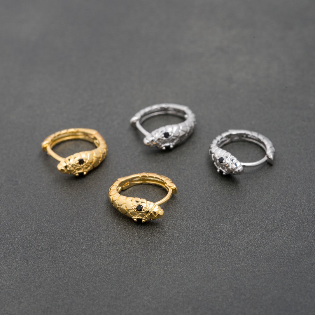 Gold Snake Hoop Earrings, Sterling Silver Snake Huggies, Fast Shipping Gift, Snake Helix Hoop ...