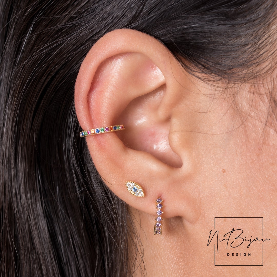 Rainbow Ear Cuff,huggie Ear Cuff,cz Ear Cuff,gold Ear Cuff,sterling ...