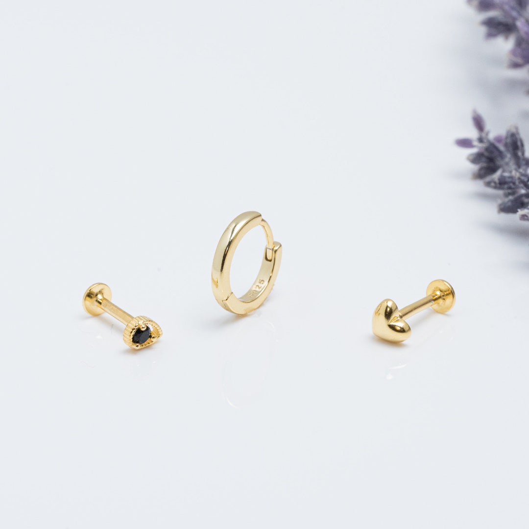 3pcs Single Earrings Set Sterling Silver, Set of 3 Earrings, Gold ...