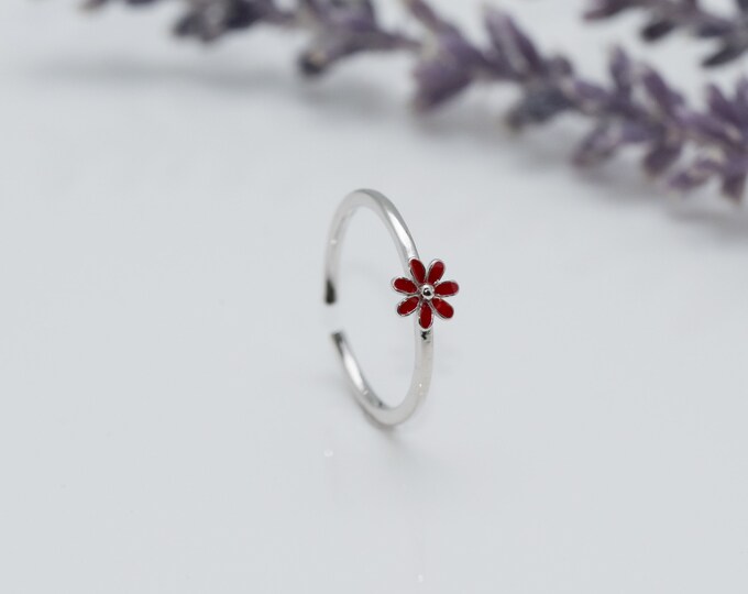 Daisy Flower Adjustable Ring, Glaze Flower Ring, Open Ring, Stack Ring ...