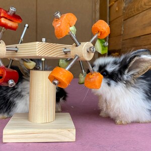 4 Wheel Rabbit Food Stand Toy, Bunny Toy, Feeder, Wooden Cage Play ...