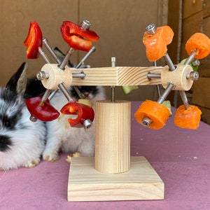 4 Wheel Rabbit Food Stand Toy, Bunny Toy, Feeder, Wooden Cage Play ...