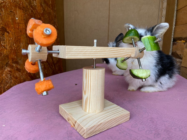 Rabbit Feeder Stand Rabbit Toy Rabbit Wheel Chewing Wood - Etsy