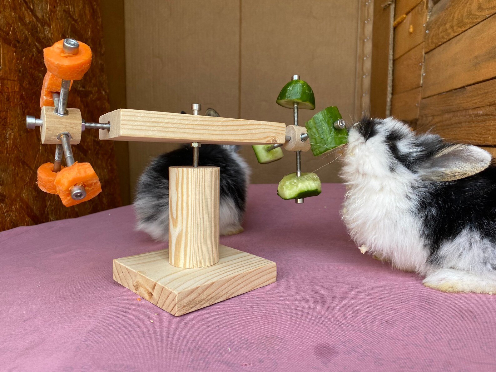 Rabbit Feeder Stand Rabbit Toy Rabbit Wheel Chewing Wood - Etsy