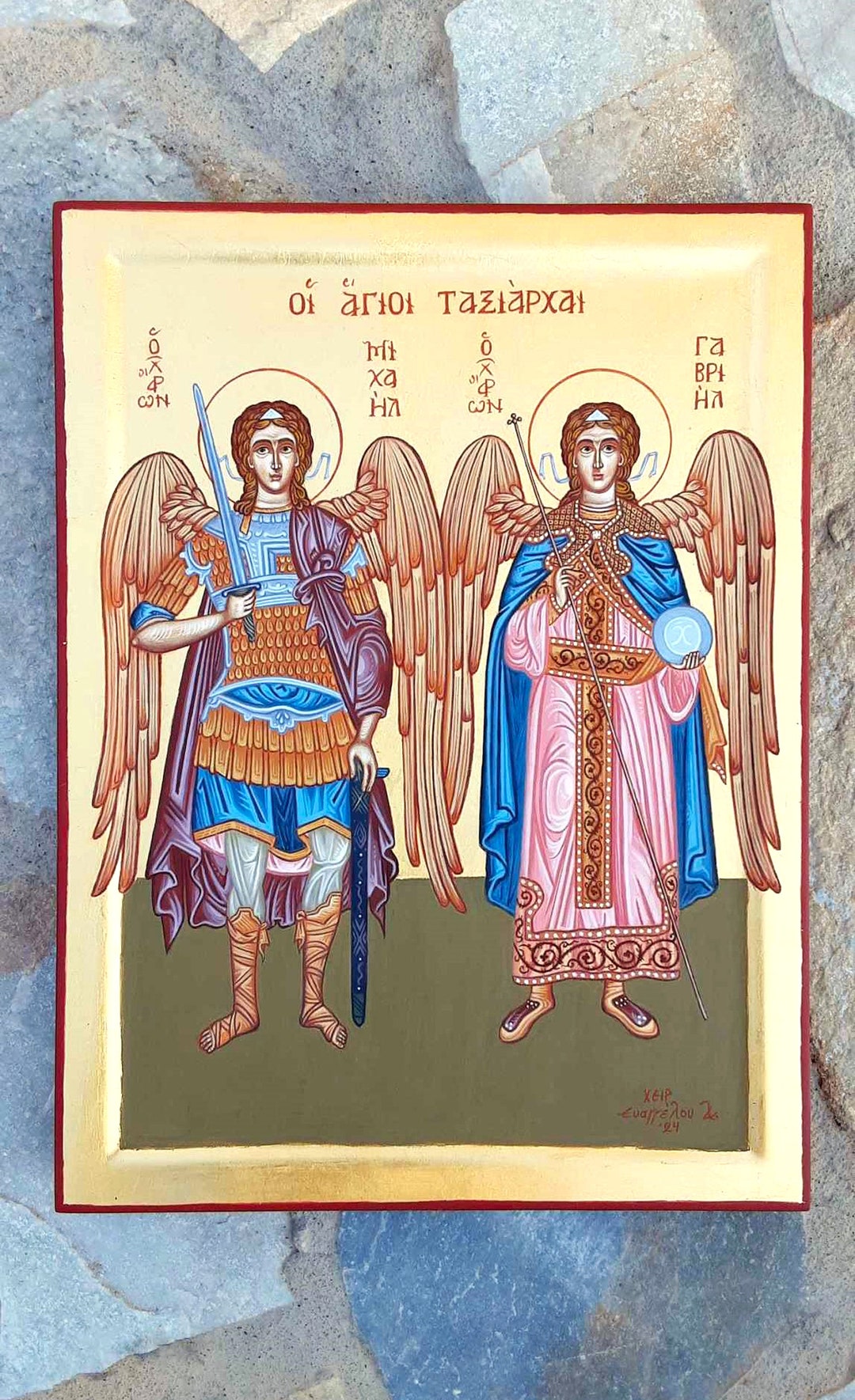 Holy Archangels Michael, Gabriel, Taxiarches. Hand Painted Icon Art ...