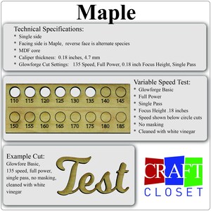 Maple Wood, Glowforge Ready, 10 Pack, 1/4th Inch, 12”x19” Premium Grade A1, Single Sided, MDF ...