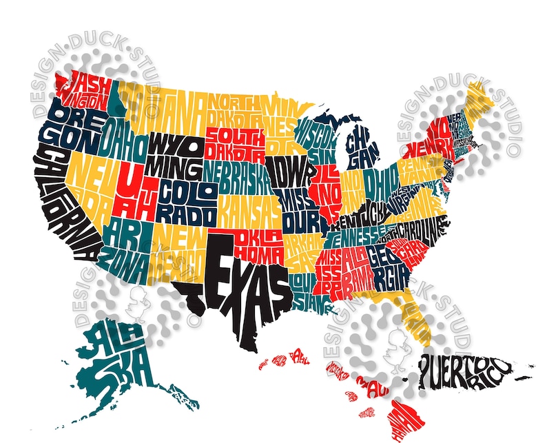 USA Typography, USA State Map, USA Word Art, State Name Inside Shape ...