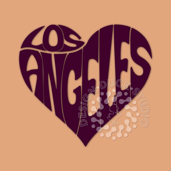 Los Angeles Word Art Heart Los Angeles Typography Words in - Etsy