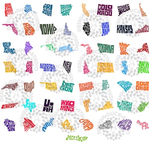 USA Typography, USA State Map, USA Word Art, State Name Inside Shape ...
