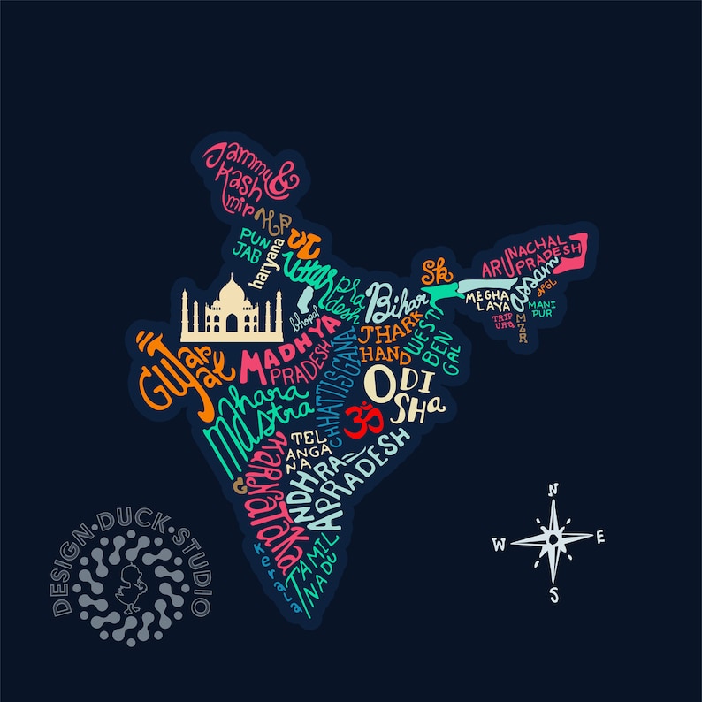 India Map Word Art Typography SVG, Map Art, Typography Drawing ...