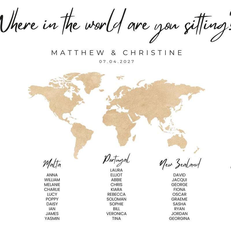 Printable World Map Seating Plan - Etsy