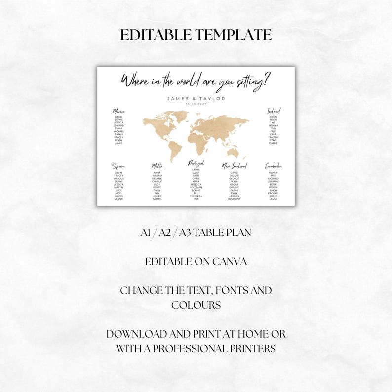 Editable Wedding Table Plan | Where in the World Are You Sitting ...
