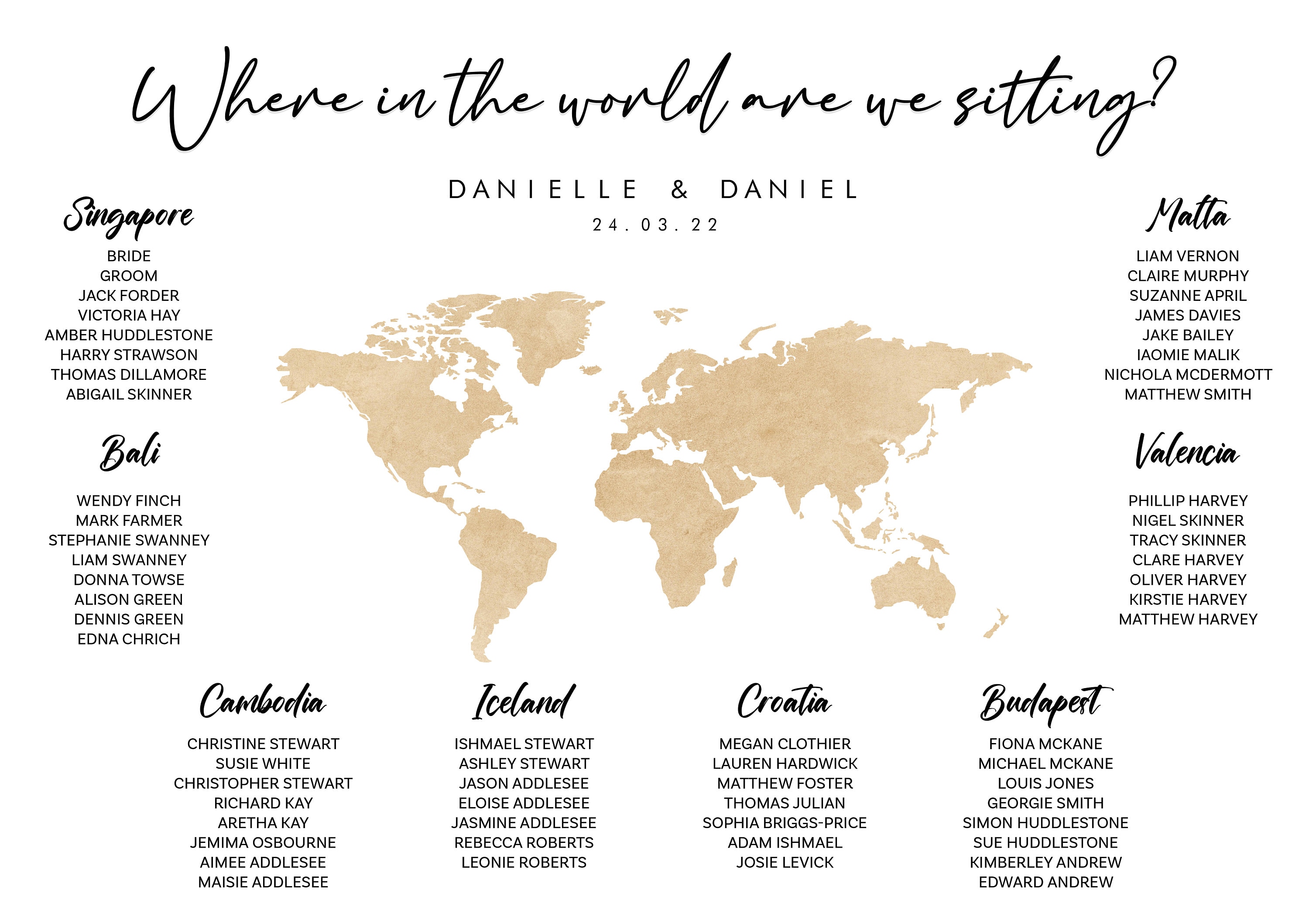 Personalised Wedding Table Seating Plan Where in the World Are We ...