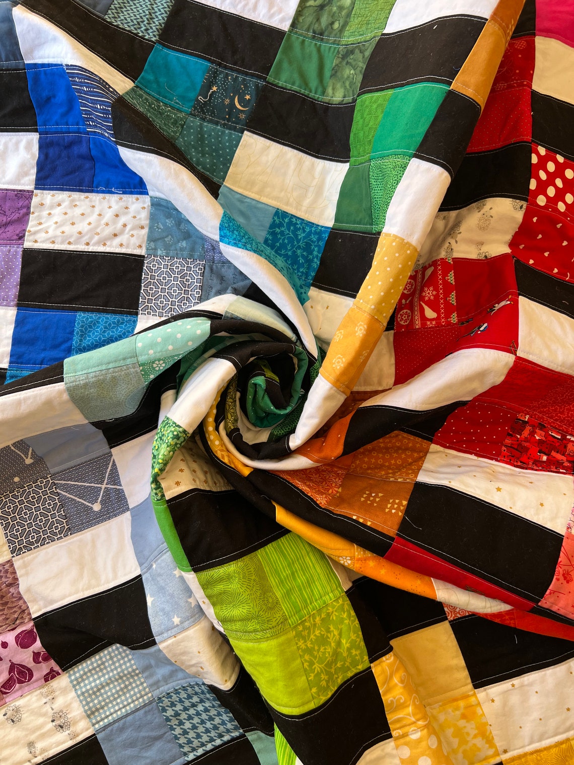 Handmade Best Friend Quilt - Completed - Rainbow - Black and White ...